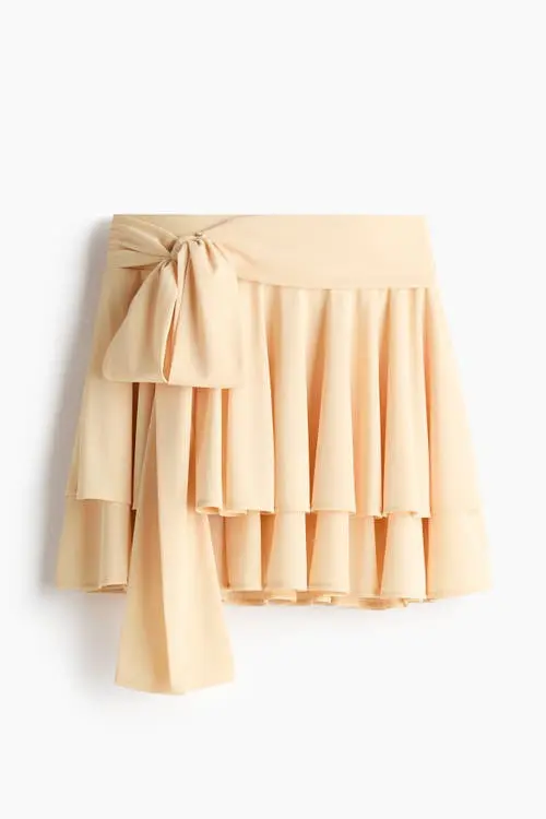 H&m Tiered Tie-belt Mini Skirt - Light Yellow
