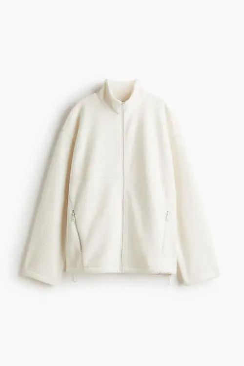 H&m Teddy Jacket With Stand Collar And Zip Detail