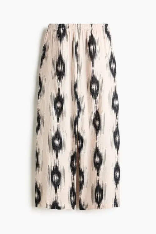 H&m Straight-leg Cotton Muslin Pants - Light Beige/patterned
