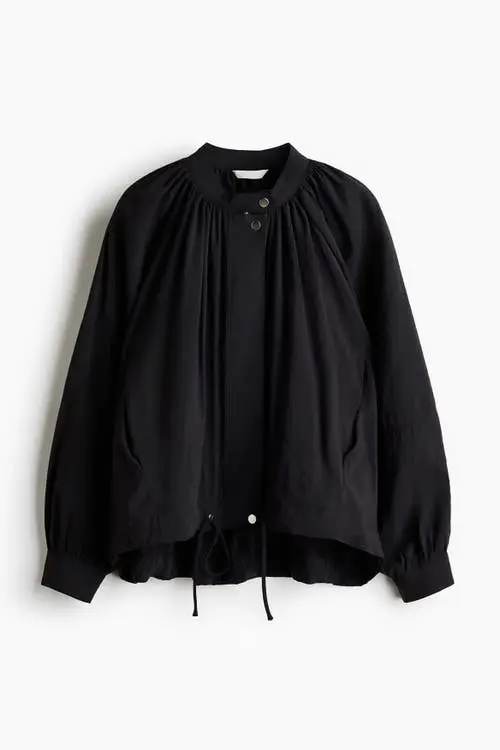 H&m Balloon-sleeve Modal Jacket With Gathered Band Collar