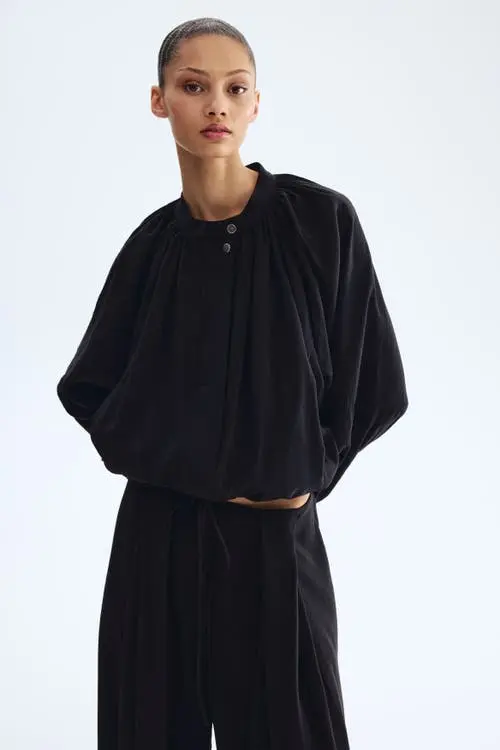 H&m Balloon-sleeve Modal Jacket With Gathered Band Collar