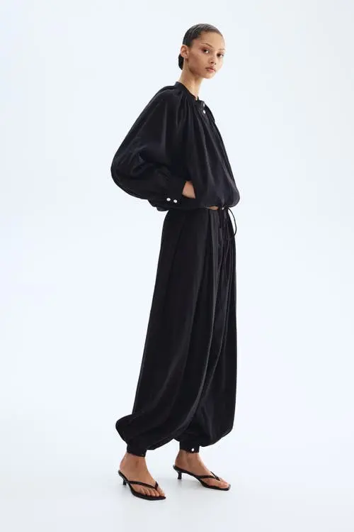 H&m Balloon-sleeve Modal Jacket With Gathered Band Collar