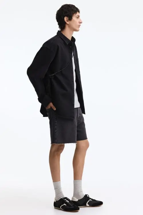 H&m Baggy Denim Shorts With Raw Edge Hems