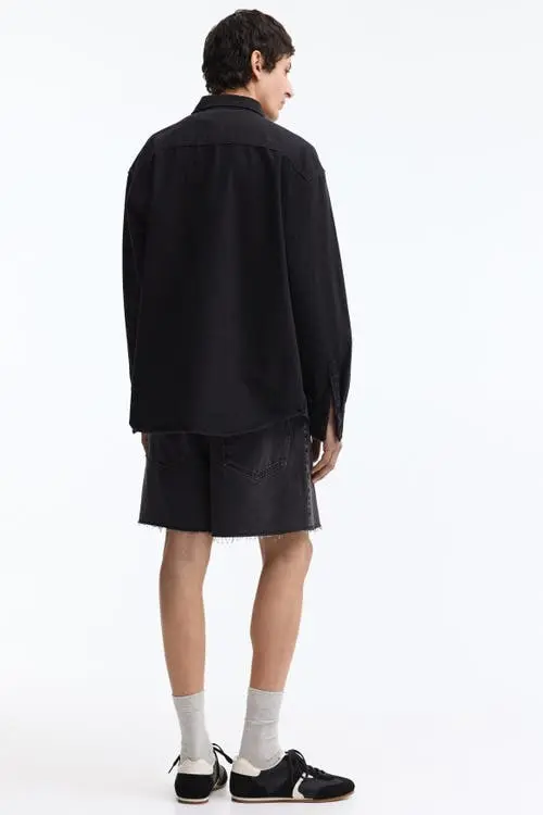 H&m Baggy Denim Shorts With Raw Edge Hems