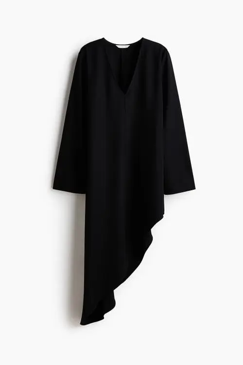 H&m Asymmetrical V-neck Long Sleeve Dress - Black