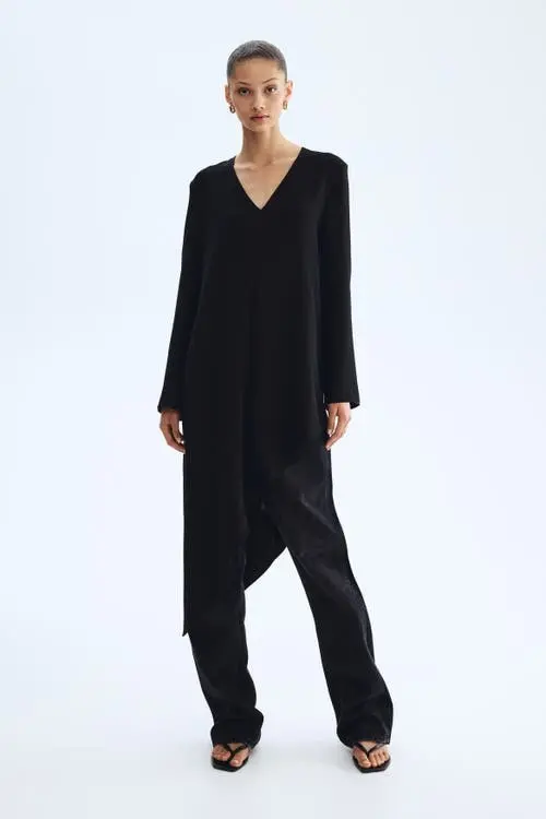 H&m Asymmetrical V-neck Long Sleeve Dress - Black