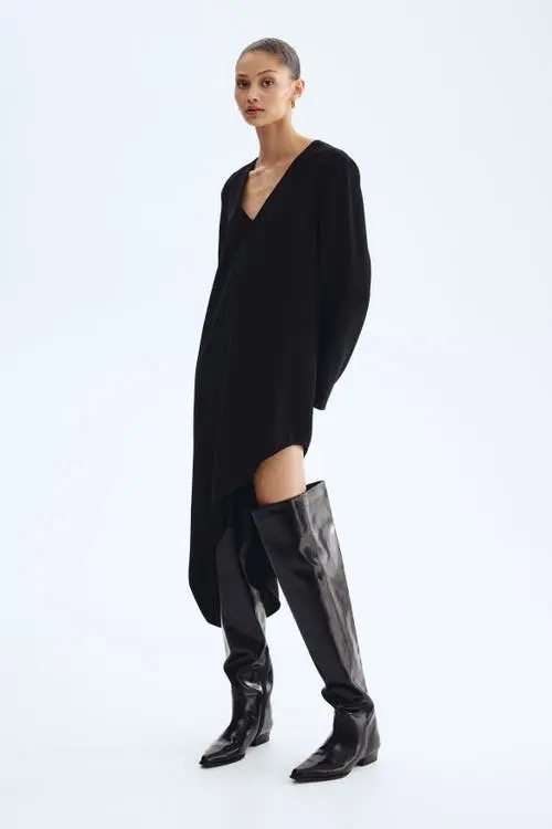 H&m Asymmetrical V-neck Long Sleeve Dress - Black