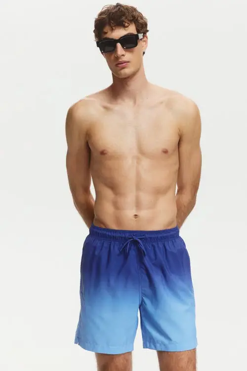H&m Swim Shorts With Drawstring Waist - Blue/gradient