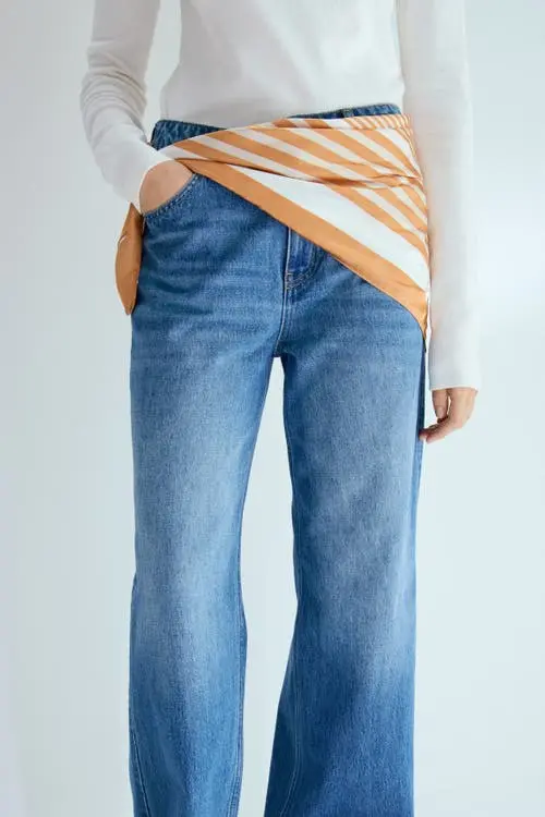 H&M Straight High Waist Jeans With Detachable Scarf