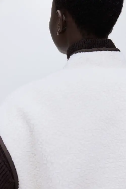 H&m Teddy Gilet With Welt Pockets - Cream