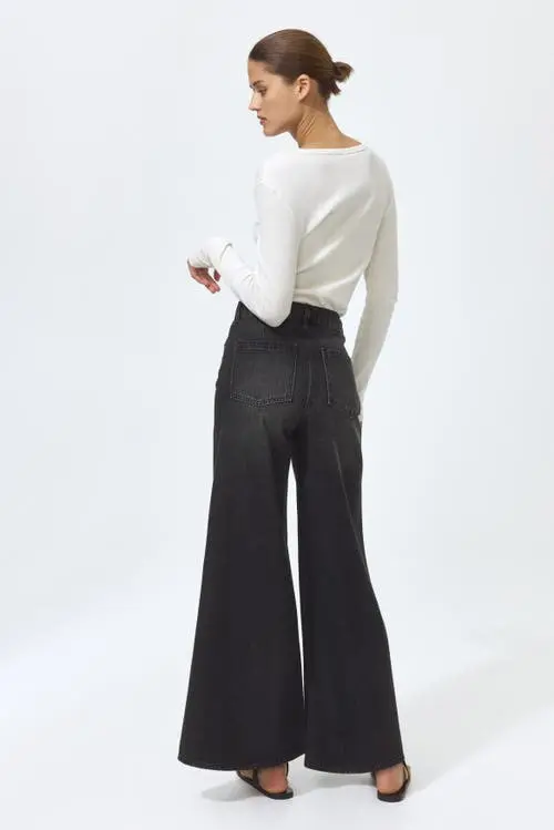 H&m Super Wide High Waist Jeans - Washed Black