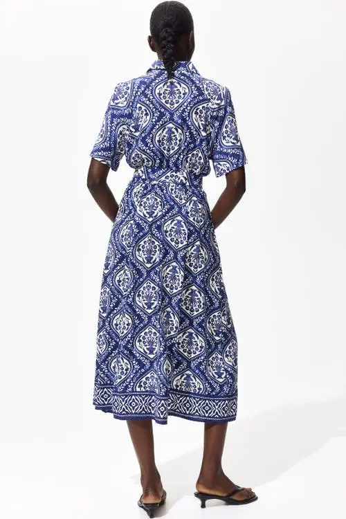 H&m Tie-belt Printed Shirt Dress