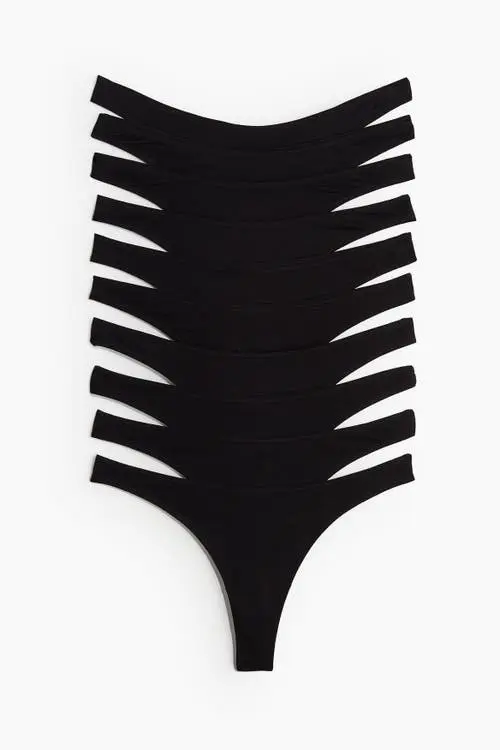 H&m 10-pack Cotton Thong Briefs - Black