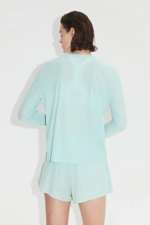 H&m Performance Long Sleeve Top With Thumbholes - Amazonite Blue