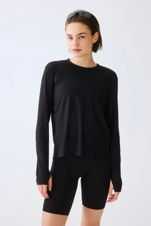 H&m Performance Long Sleeve Top With Thumbholes - Black