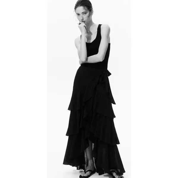 H&m Tiered Wrap Skirt - Black