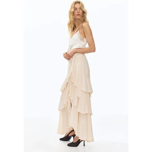 H&m Tiered Wrap Skirt - Light Beige