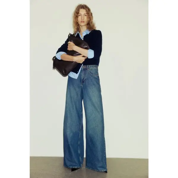 H&m Wide Leg High Waist Jeans - Denim Blue