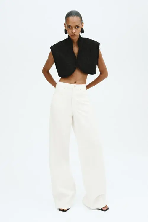H&m Wide Leg High Waist Jeans - White