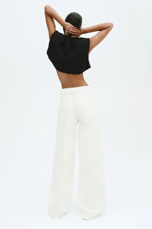 H&m Wide Leg High Waist Jeans - White