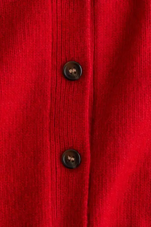 H&M Short-sleeved Collared Knit Cardigan - Red
