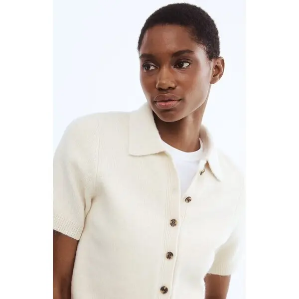H&M Short-sleeved Collared Knit Cardigan