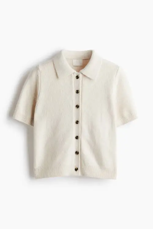 H&M Short-sleeved Collared Knit Cardigan