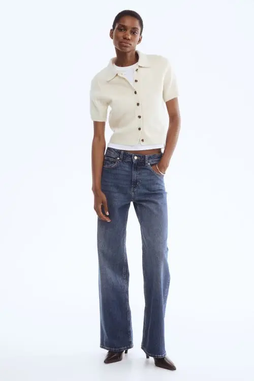 H&M Short-sleeved Collared Knit Cardigan