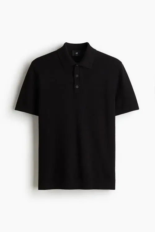 H&m Slim Fit Textured Polo Shirt - Black