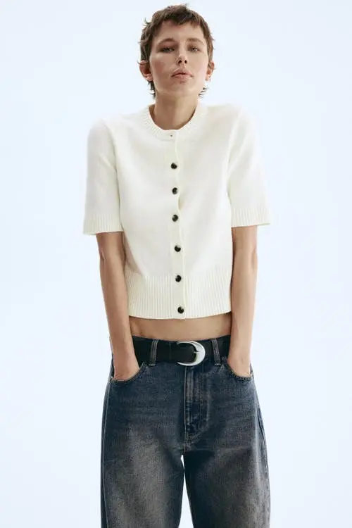 H&M Short Sleeve Knit Cardigan With Button Detail
