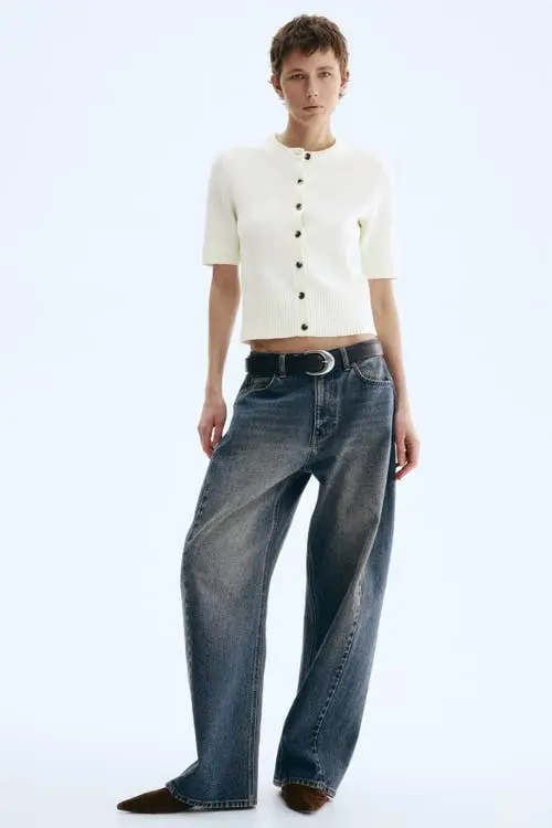 H&M Short Sleeve Knit Cardigan With Button Detail