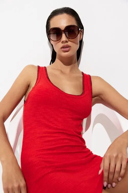 H&m Rib-knit Dress With Contrast Whipstitching