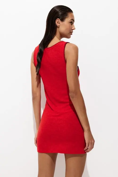 H&m Rib-knit Dress With Contrast Whipstitching