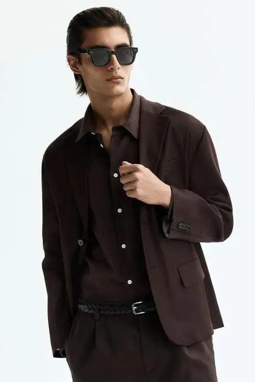 H&m Relaxed Fit Single-breasted Blazer With Notch Lapels - Dark Brown