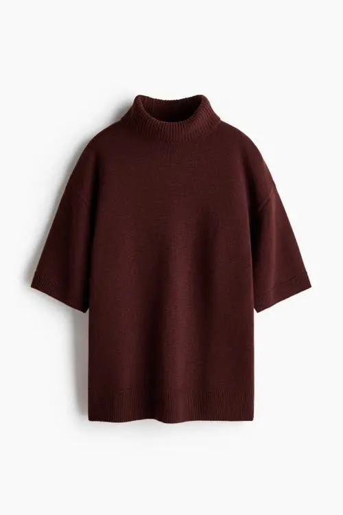 H&m Oversized Wool Roll-neck Jumper - Dark Rust Brown