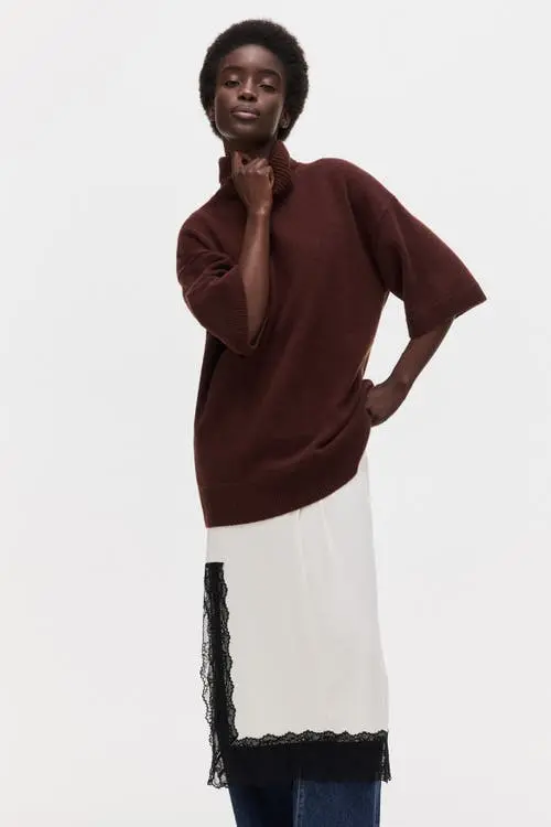 H&m Oversized Wool Roll-neck Jumper - Dark Rust Brown