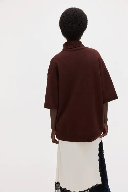 H&m Oversized Wool Roll-neck Jumper - Dark Rust Brown