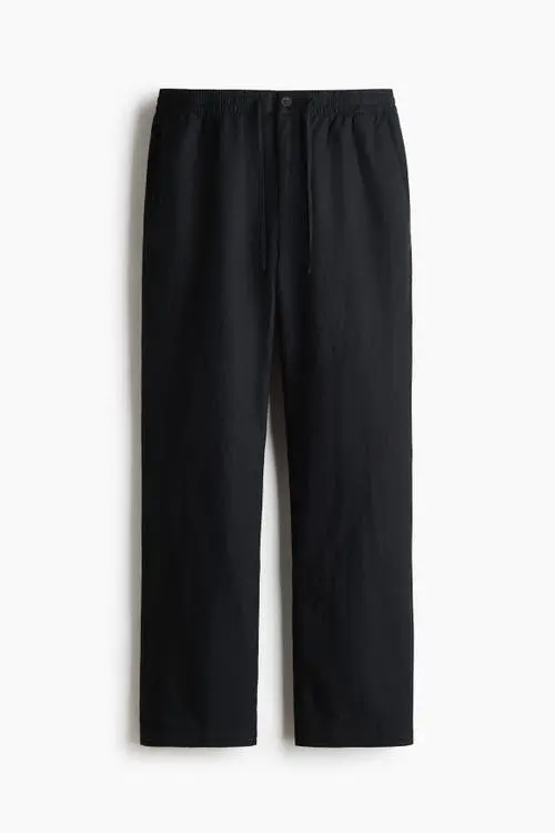 H&m Regular Fit Linen-blend Trousers - Black