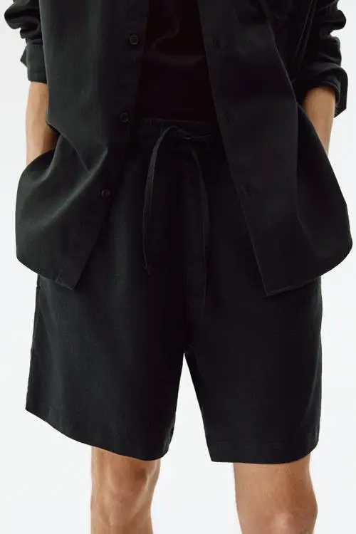 H&m Linen-blend Relaxed Fit Shorts - Black