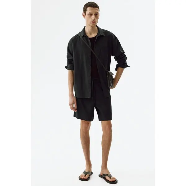 H&M Relaxed-fit Linen-blend Shorts - Black