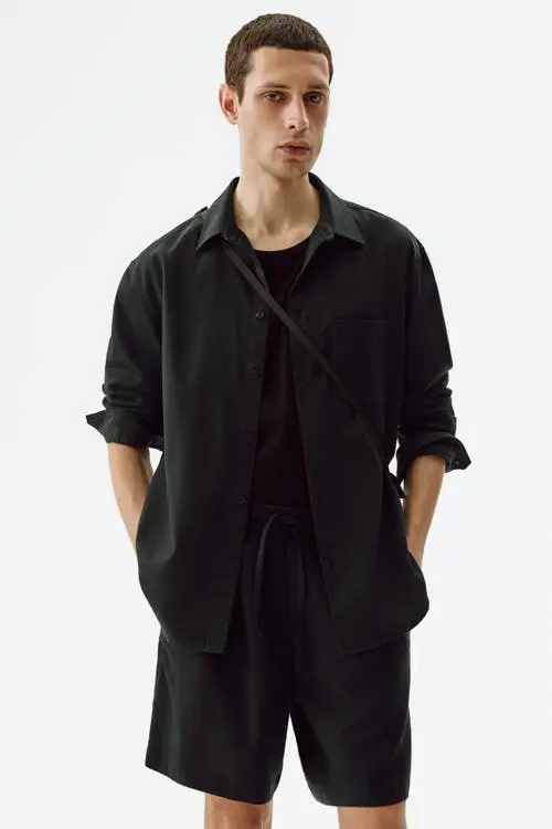 H&M Relaxed Fit Linen-blend Shorts - Black