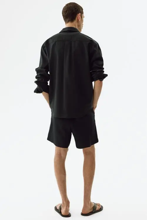 H&M Relaxed Fit Linen-blend Shorts - Black