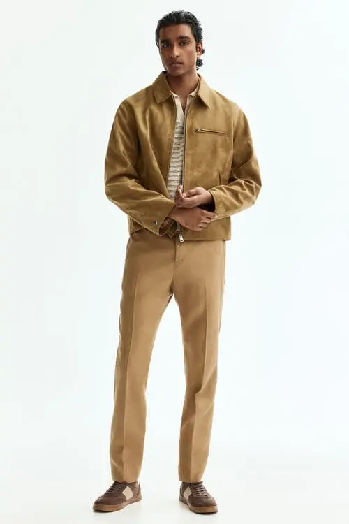 H&m Slim Fit Linen Suit Trousers - Beige