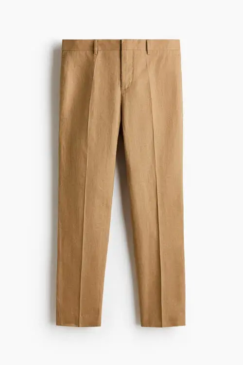 H&m Slim Fit Linen Suit Trousers - Beige