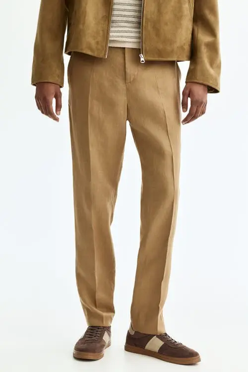 H&m Slim Fit Linen Suit Trousers - Beige