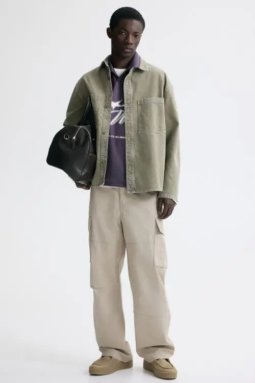 H&M Relaxed Fit Cotton Cargo Trousers - Light Beige