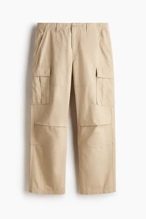 H&M Relaxed Fit Cotton Cargo Trousers - Light Beige