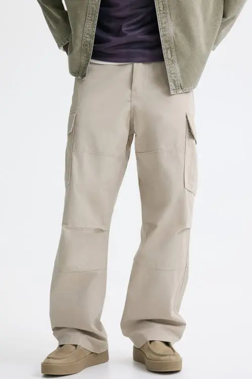 H&M Relaxed Fit Cotton Cargo Trousers - Light Beige