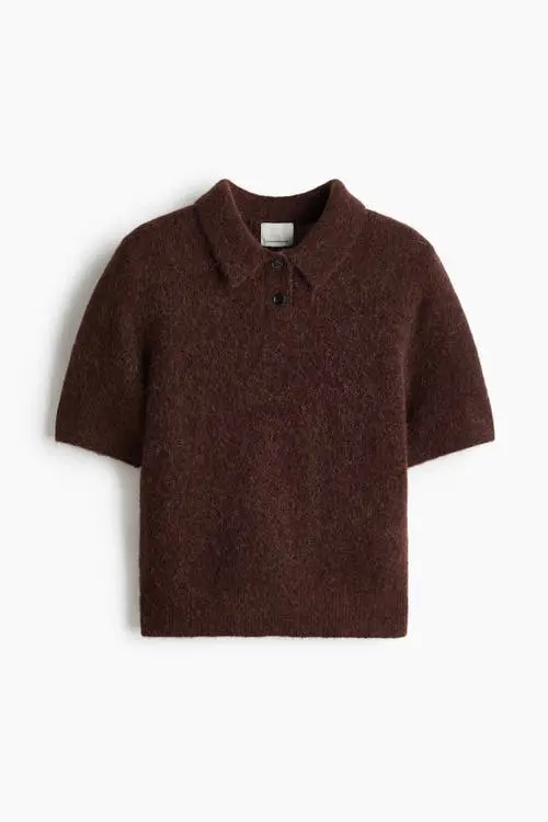 H&m Alpaca-blend Knit Polo Shirt - Dark Brown