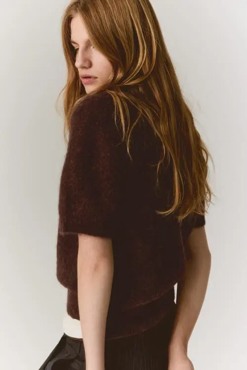 H&m Alpaca-blend Knit Polo Shirt - Dark Brown